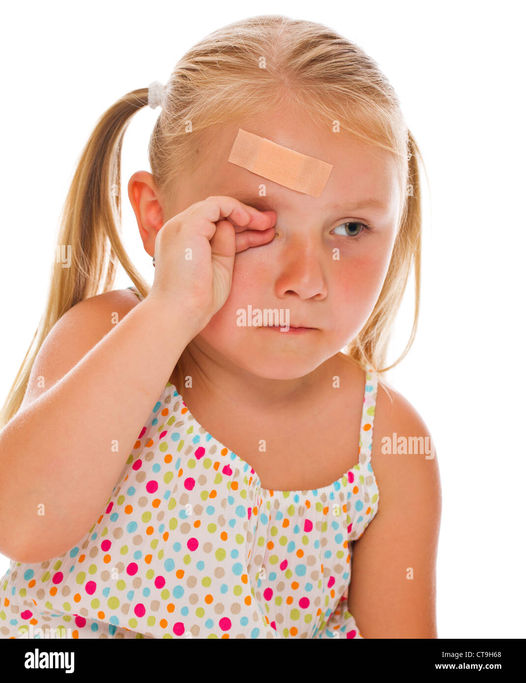 Little girl with plaster on head. studio shot Stock Photo - Alamy