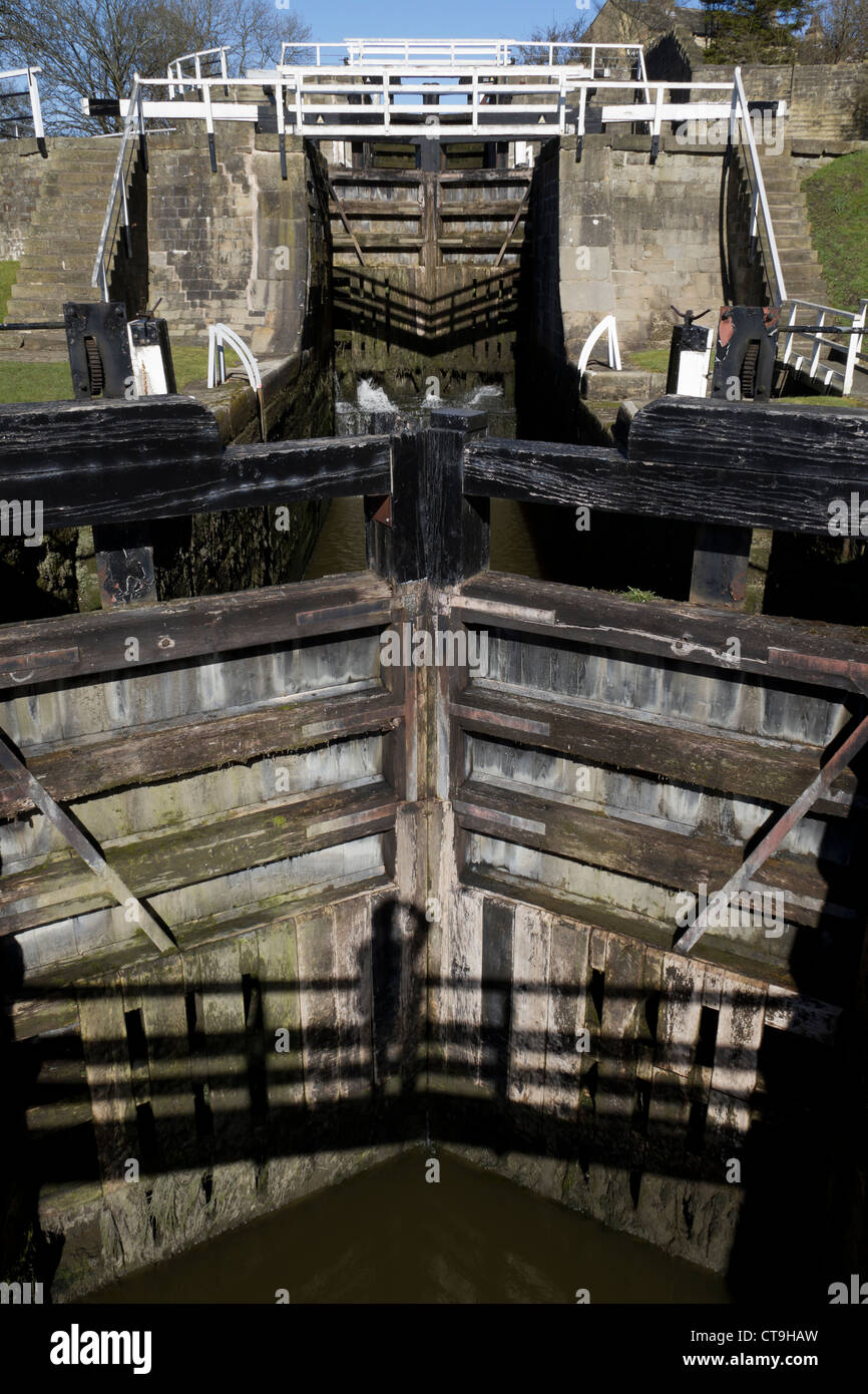 Bingley Five-rise lock on the Leeds and Liverpool Canal, opened in 1774 ...