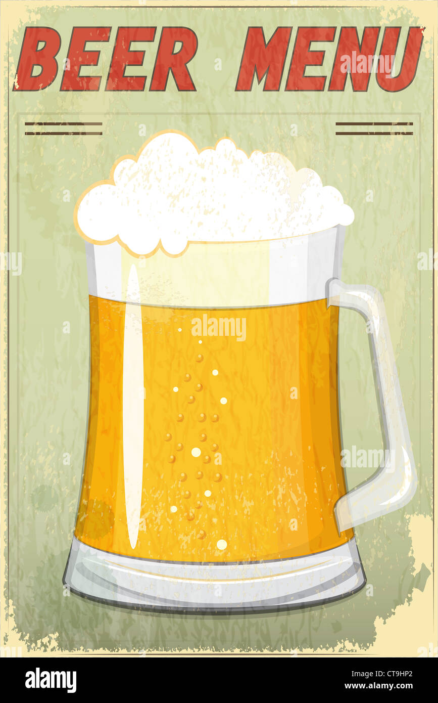Retro Design Beer Menu - glass of beer vintage background ...