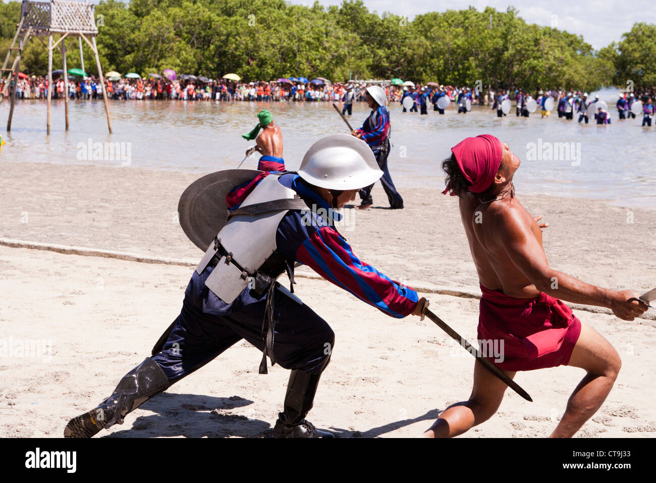 Spaniards attacking at the Battle of Mactan reenactment or Kadaugan ...