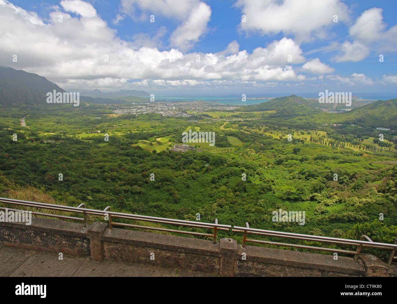 View of the windward coastline of Oahu, Hawaii, from the Nuuanu Pali ...