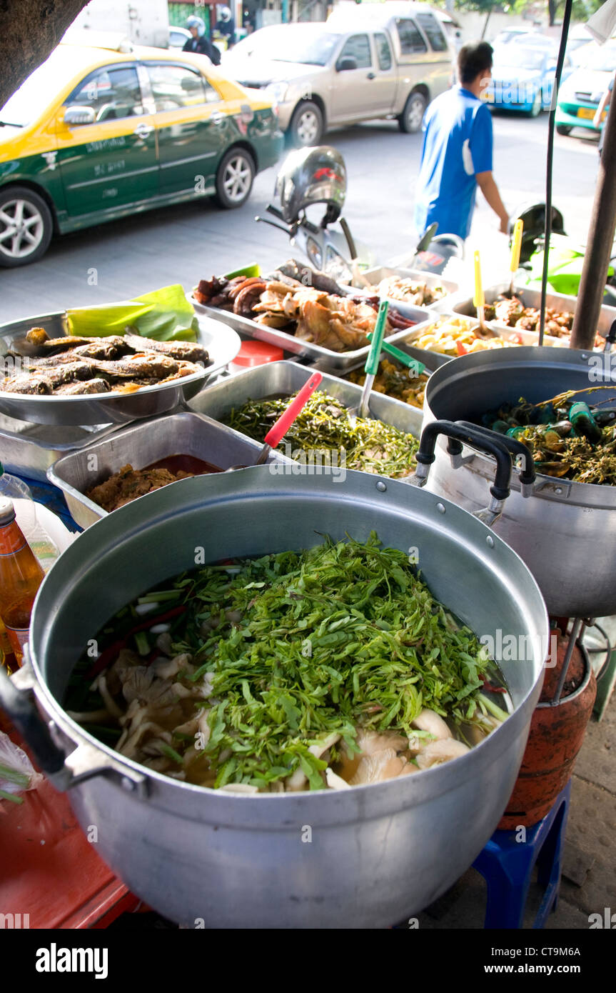 A Thai food stall with fresh ingredients for cooking in Bangkok ...