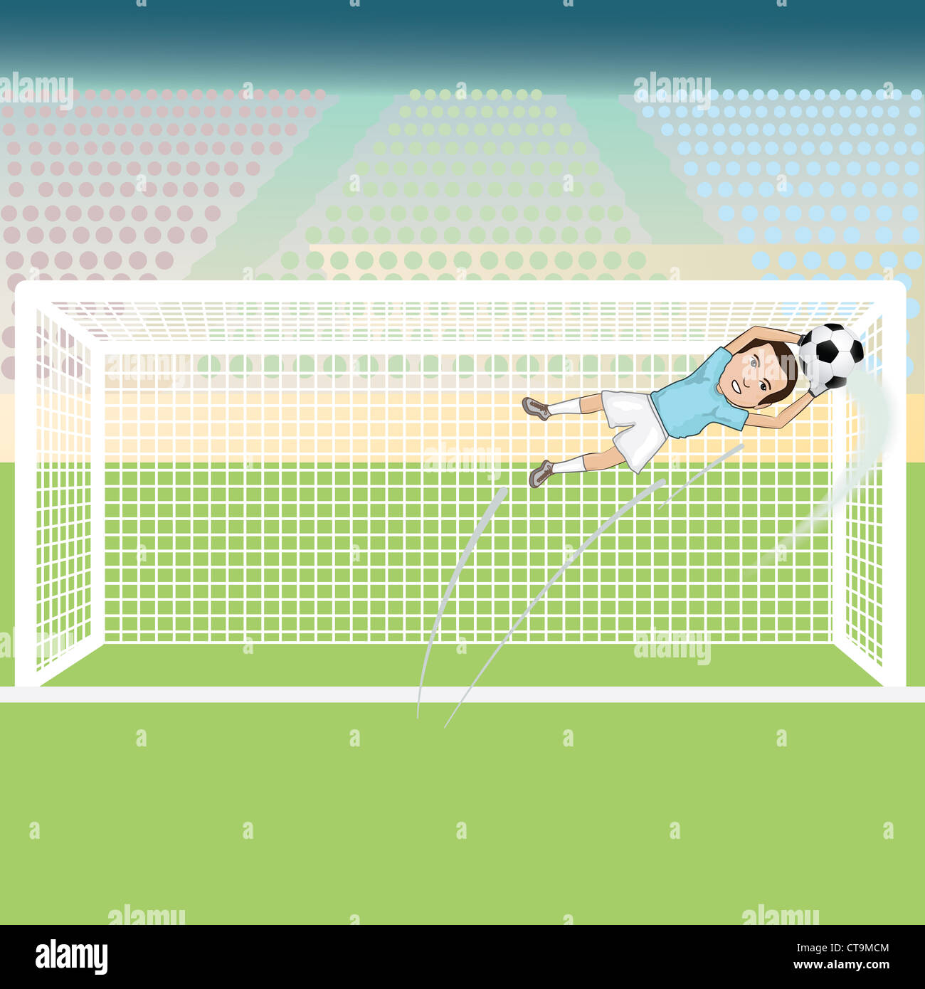 illustration of a goal keeper saving a soccer ball on a possible goal ...