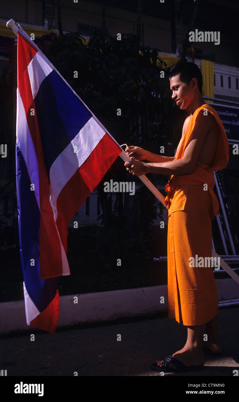 Chiang Mai, Thailand young monk holds flag Stock Photo - Alamy