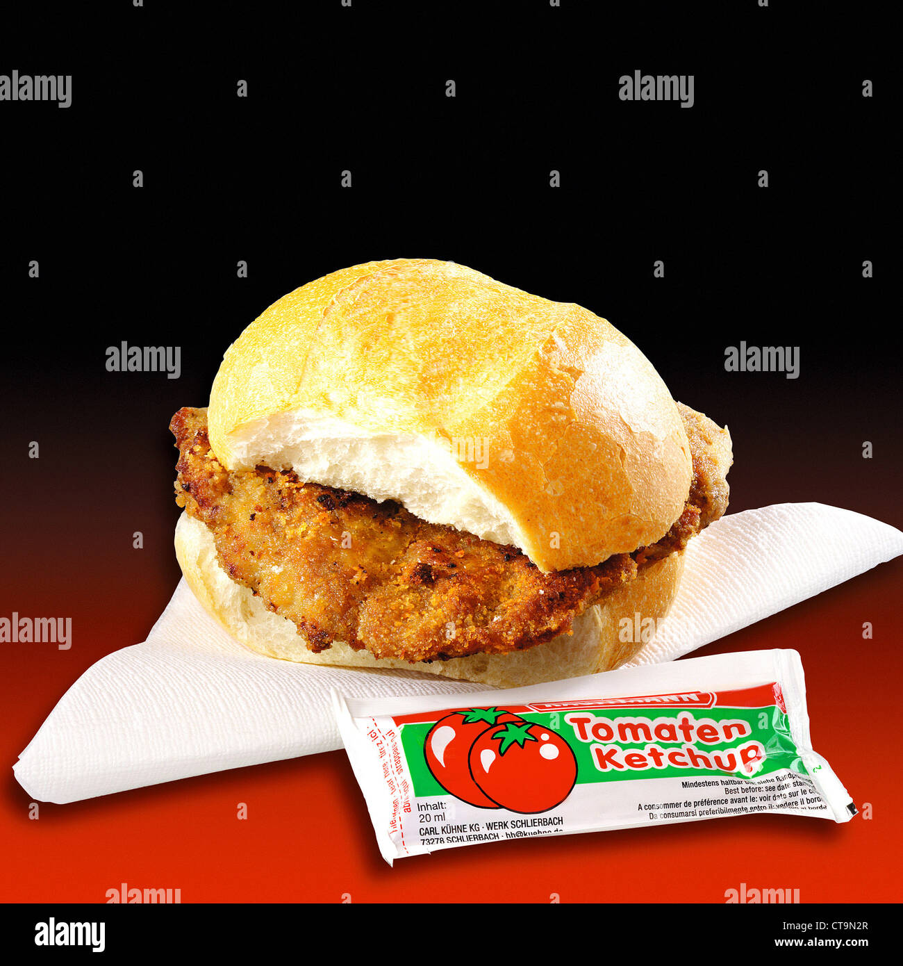 Schnitzel in buns with ketchup Stock Photo - Alamy