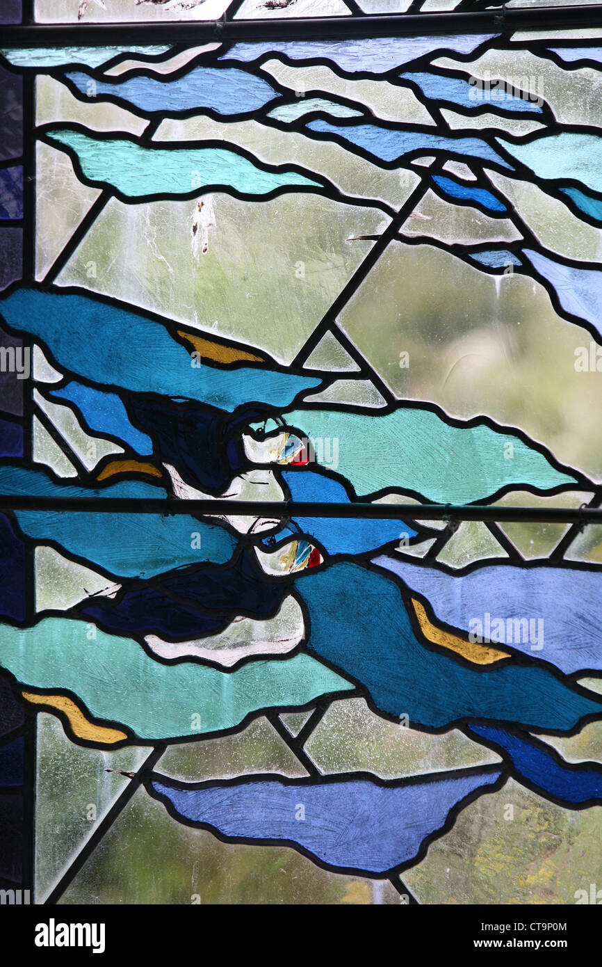 Stained glass windows in the Church on Bryher Scilly Isles Isles of ...