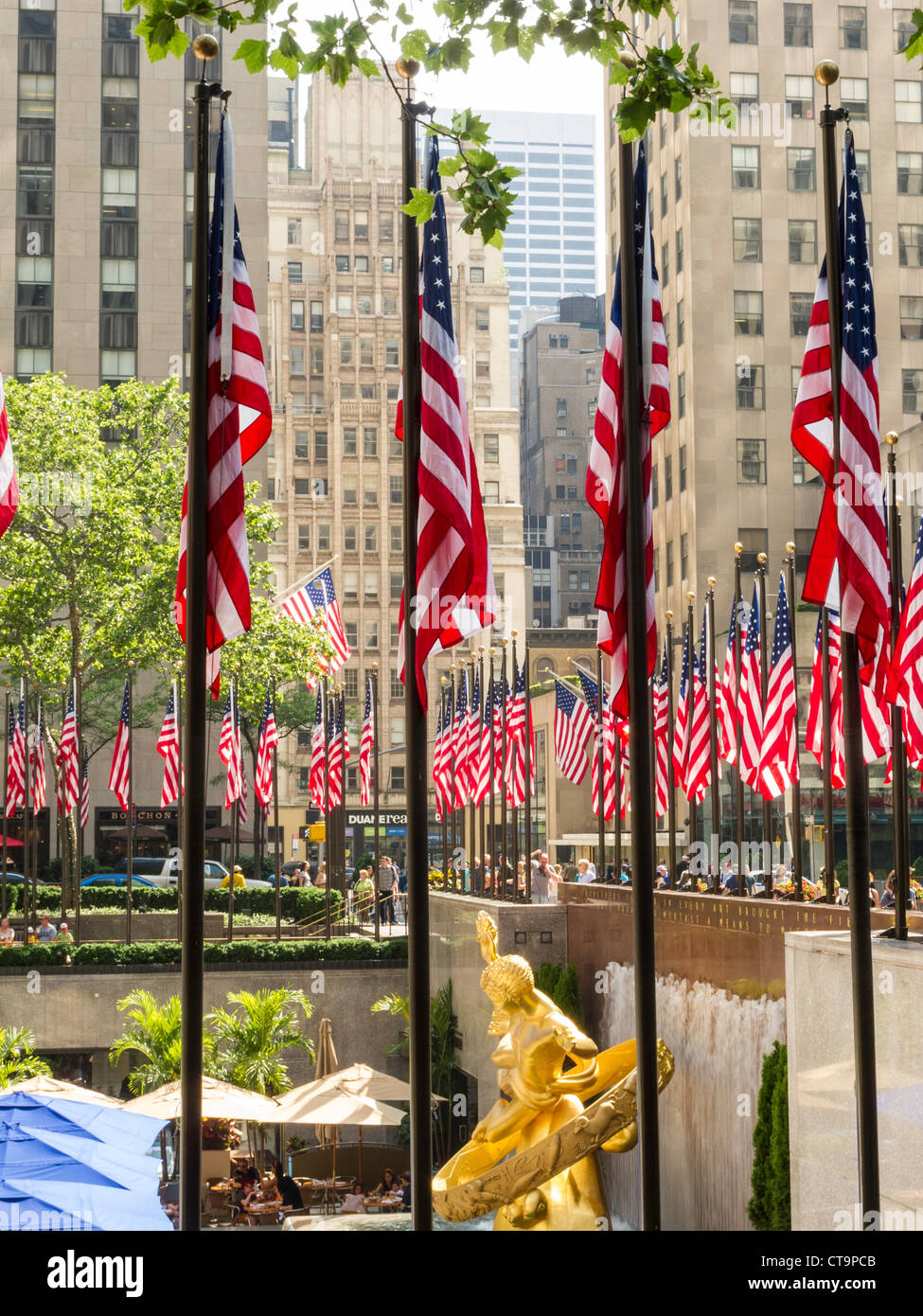 American Flags at Rockefeller Center Plaza, NYC Stock Photo - Alamy