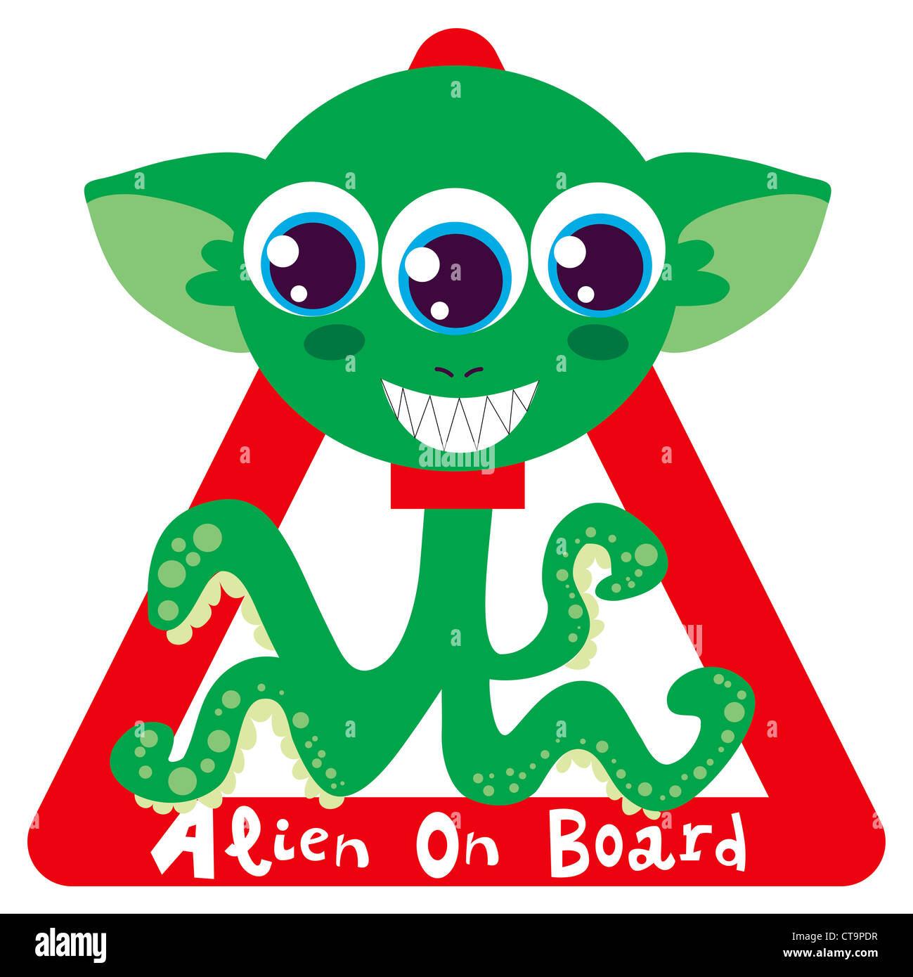 Alien on board red triangle warning sign for vehicle safety Stock Photo ...
