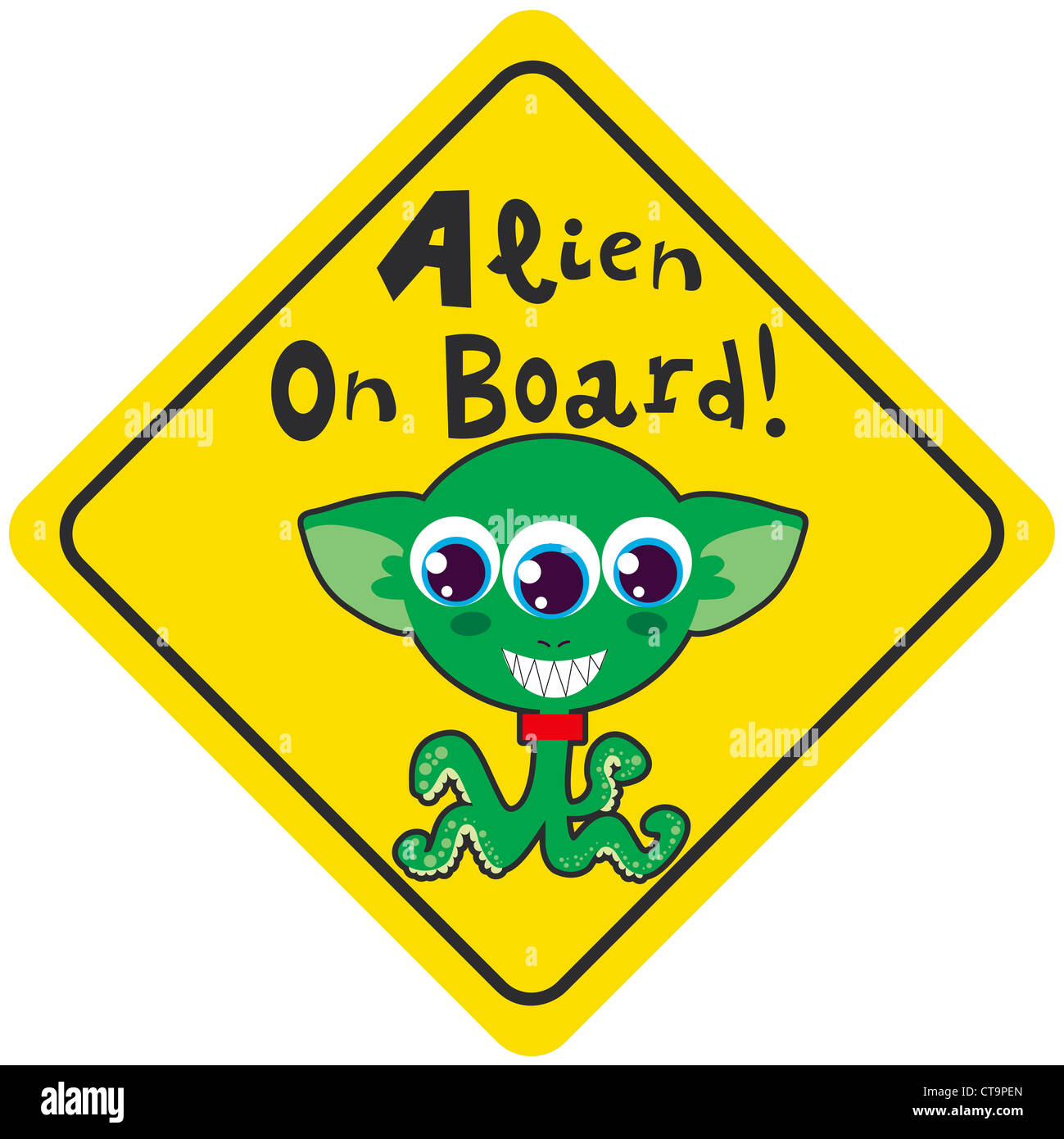 Alien on board yellow diamond warning sign for vehicle safety Stock ...
