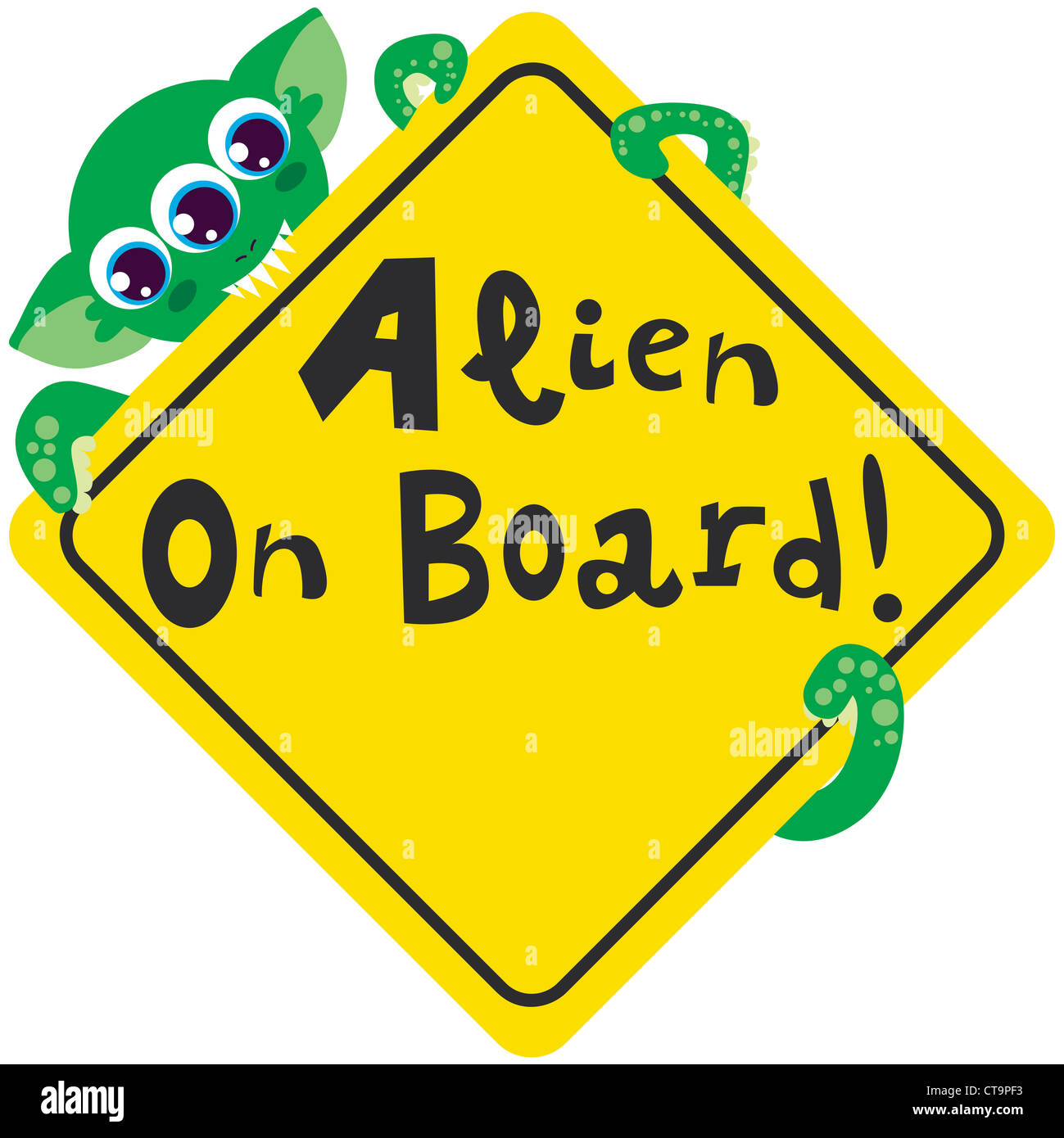 Alien on board bites yellow diamond warning sign Stock Photo - Alamy