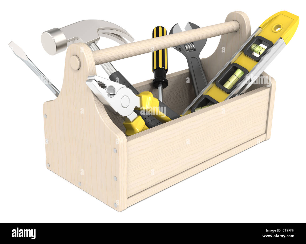 Toolbox of wood. Miscellaneous Tools Stock Photo - Alamy