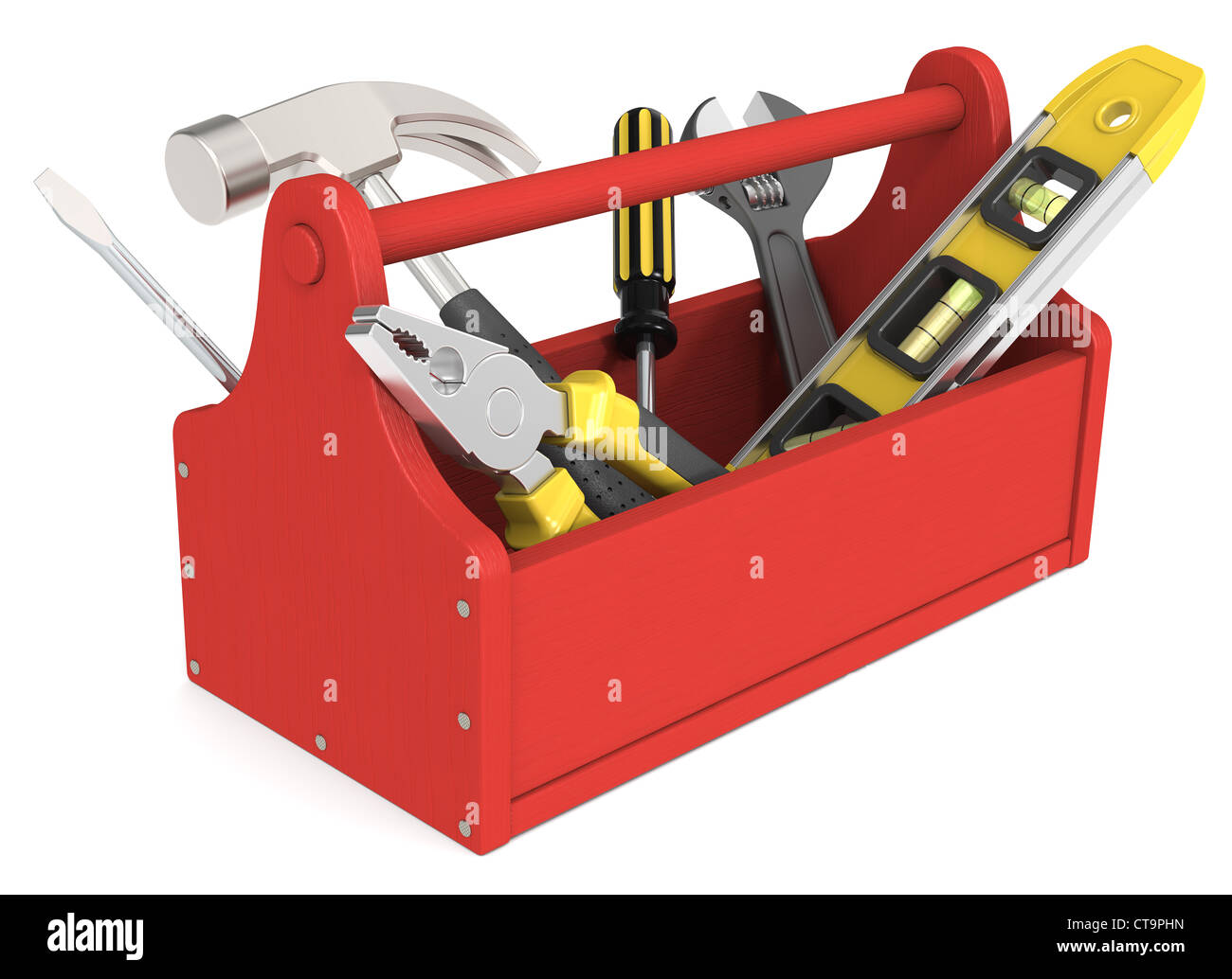 Toolbox of wood painted red. Miscellaneous Tools Stock Photo - Alamy