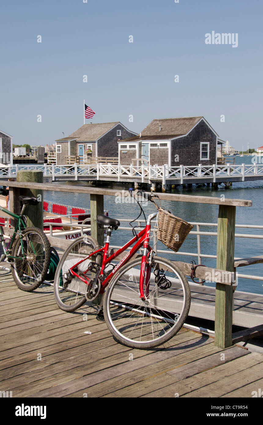 Massachusetts, New England, Nantucket. Straight Wharf, with bike and ...