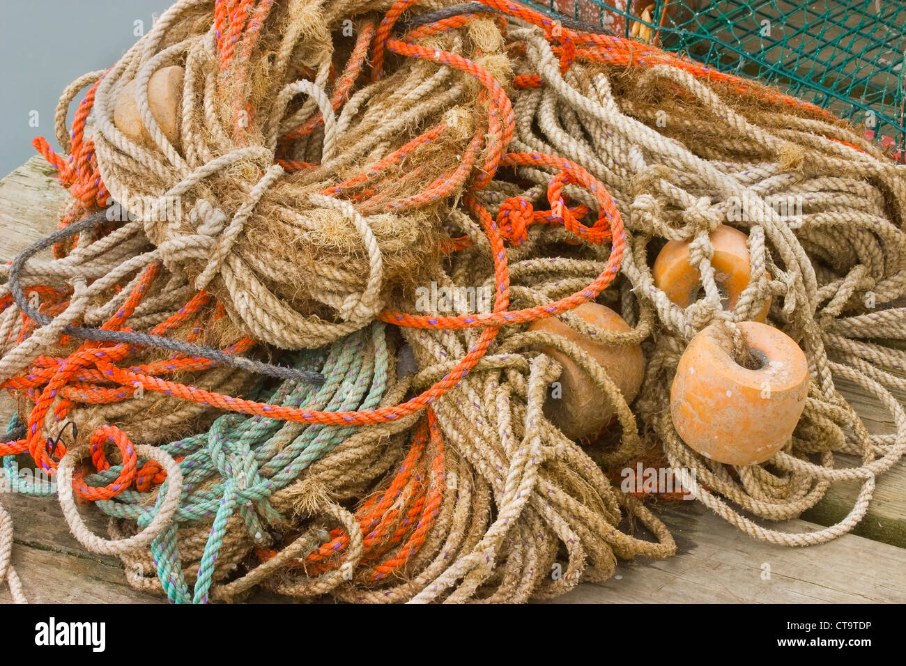 Tangled lobster fishing gear on dock in Maine Stock Photo - Alamy
