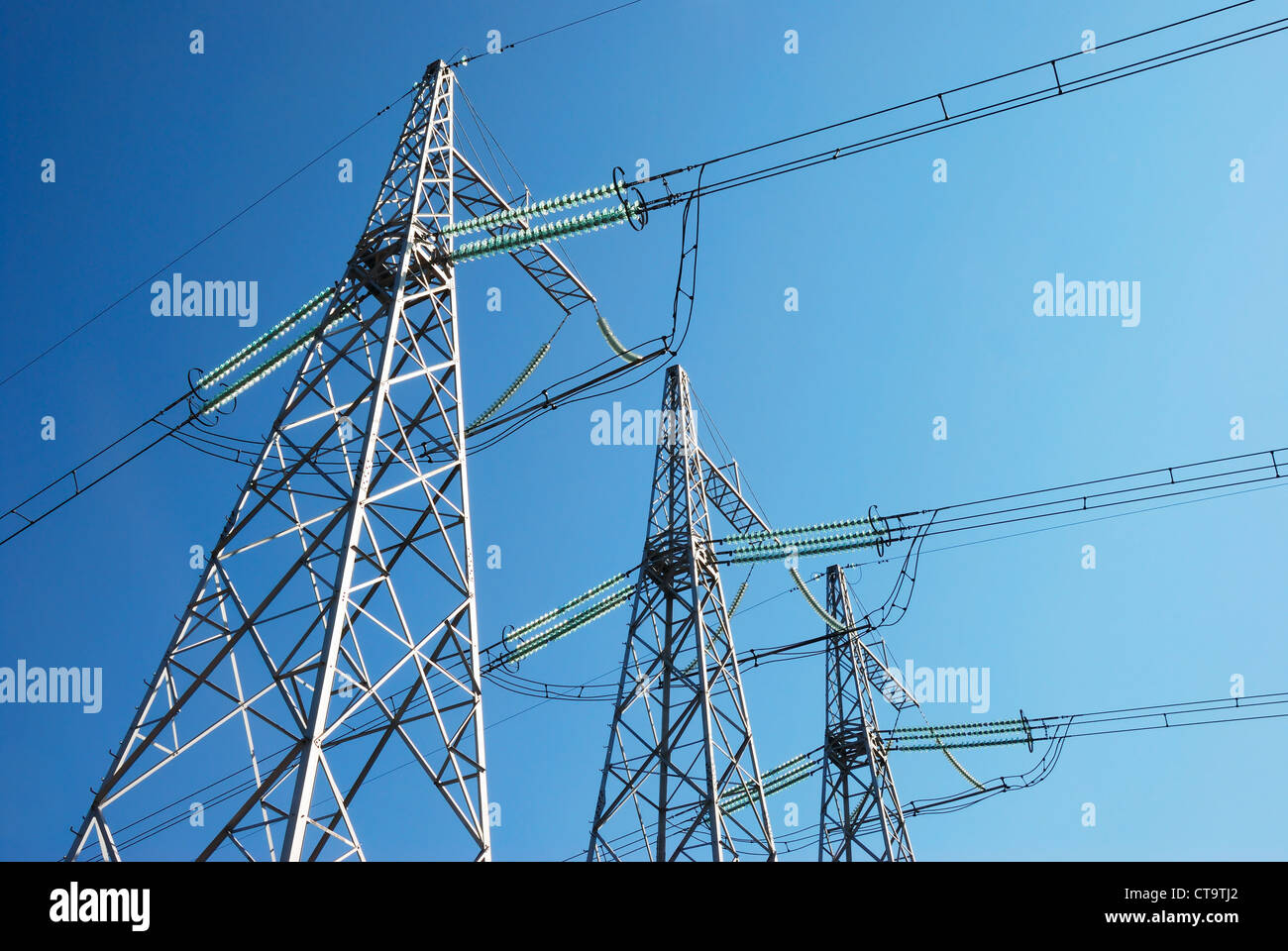 Power lines on the sky background Stock Photo - Alamy