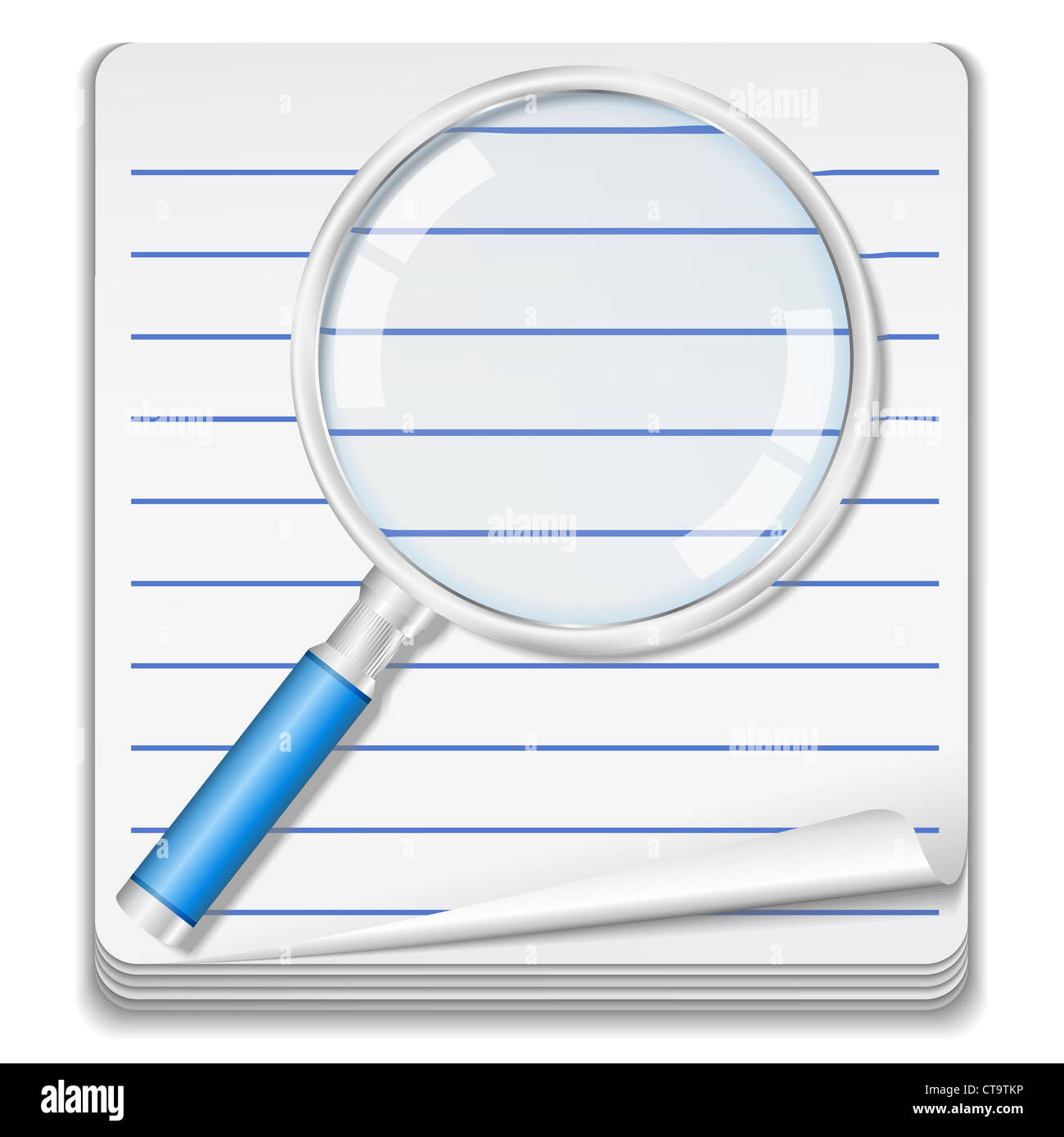 Notebook with magnifying glass Stock Photo - Alamy