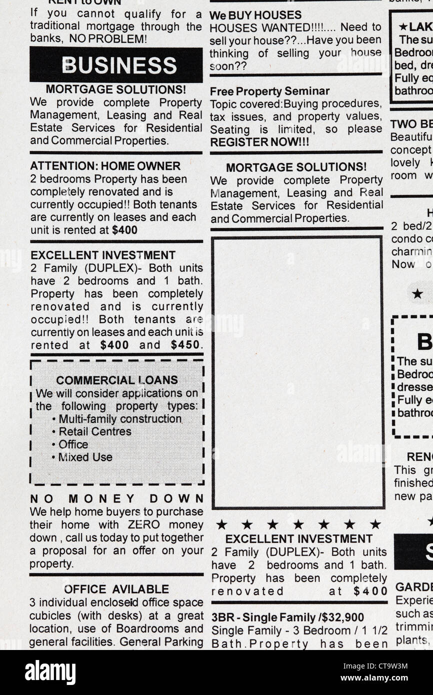 Fake Classified Ad, newspaper, business concept Stock Photo - Alamy