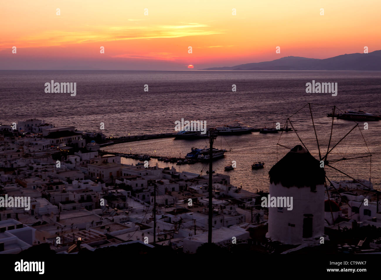 Sunset on Mykonos, Greece Stock Photo - Alamy
