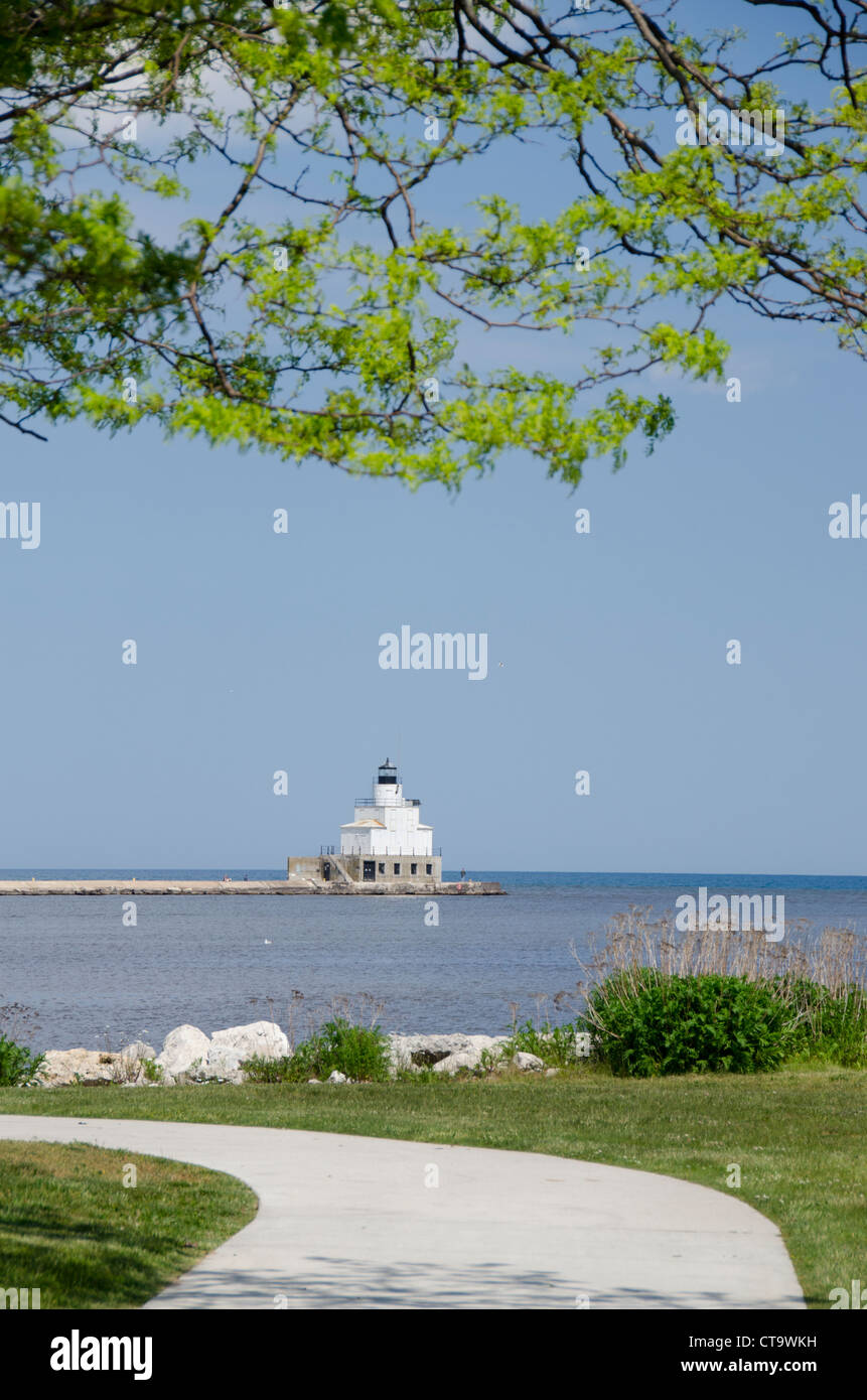 Wisconsin, Manitowoc. Manitowoc Breakwater lighthouse, c. 1918 Stock ...