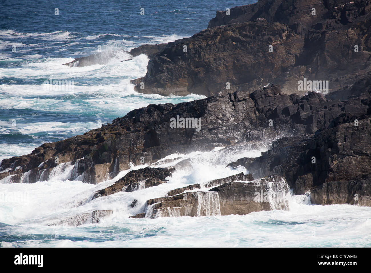 Isle of Lewis, Scotland. Picturesque cliff top view of the rugged east ...