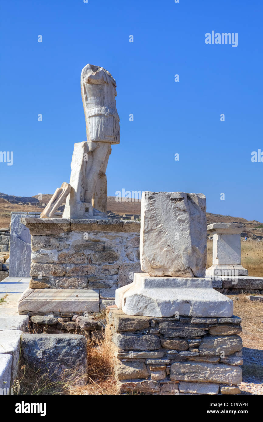 Statue in the sacred precincts of Delos, Greece Stock Photo - Alamy