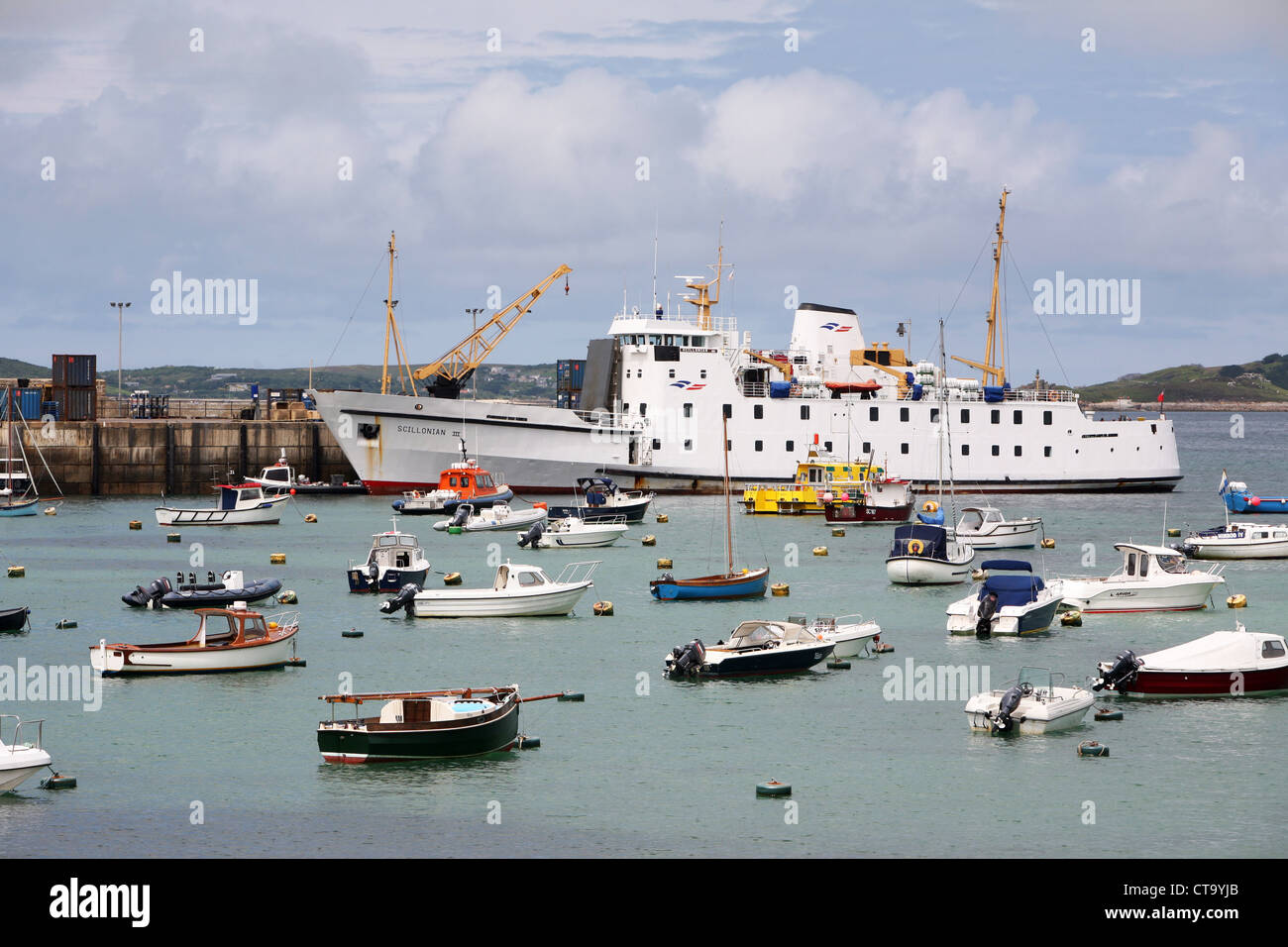 The Scillonian ferry in the harbour, Hugh Town St Mary’s Scilly Isles ...