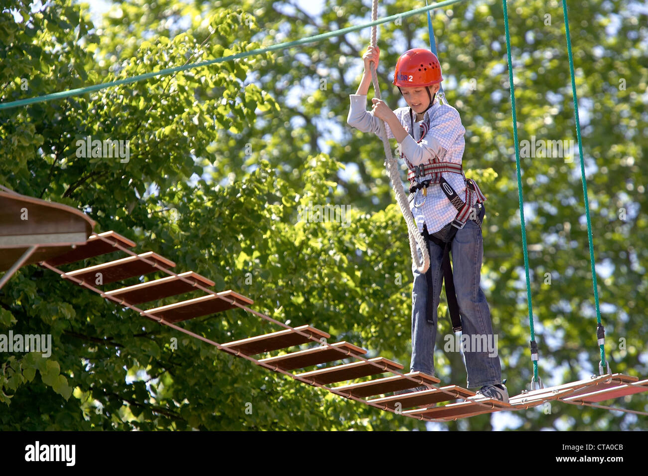 High ropes course and airy heights Stock Photo - Alamy