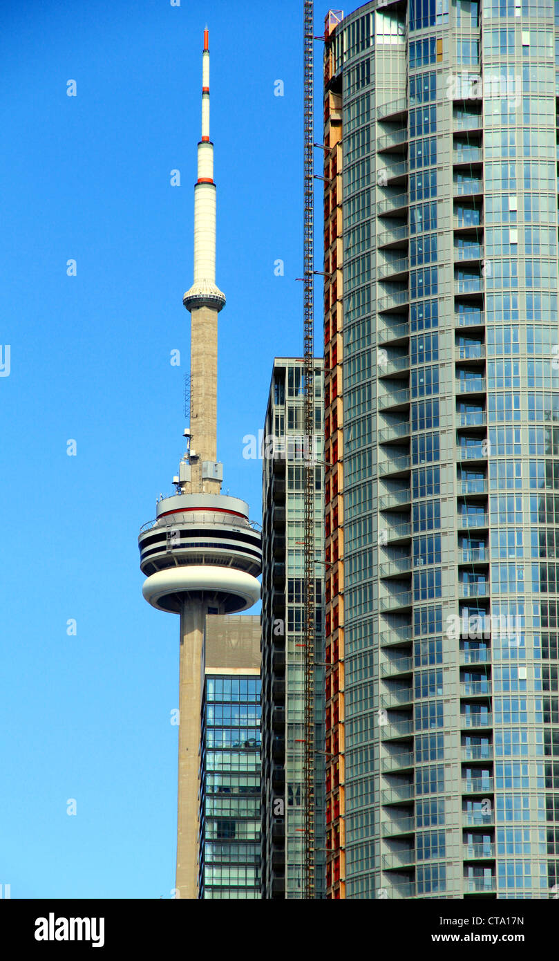 A view of the CN Tower and new condo buildings in Downtown Toronto ...
