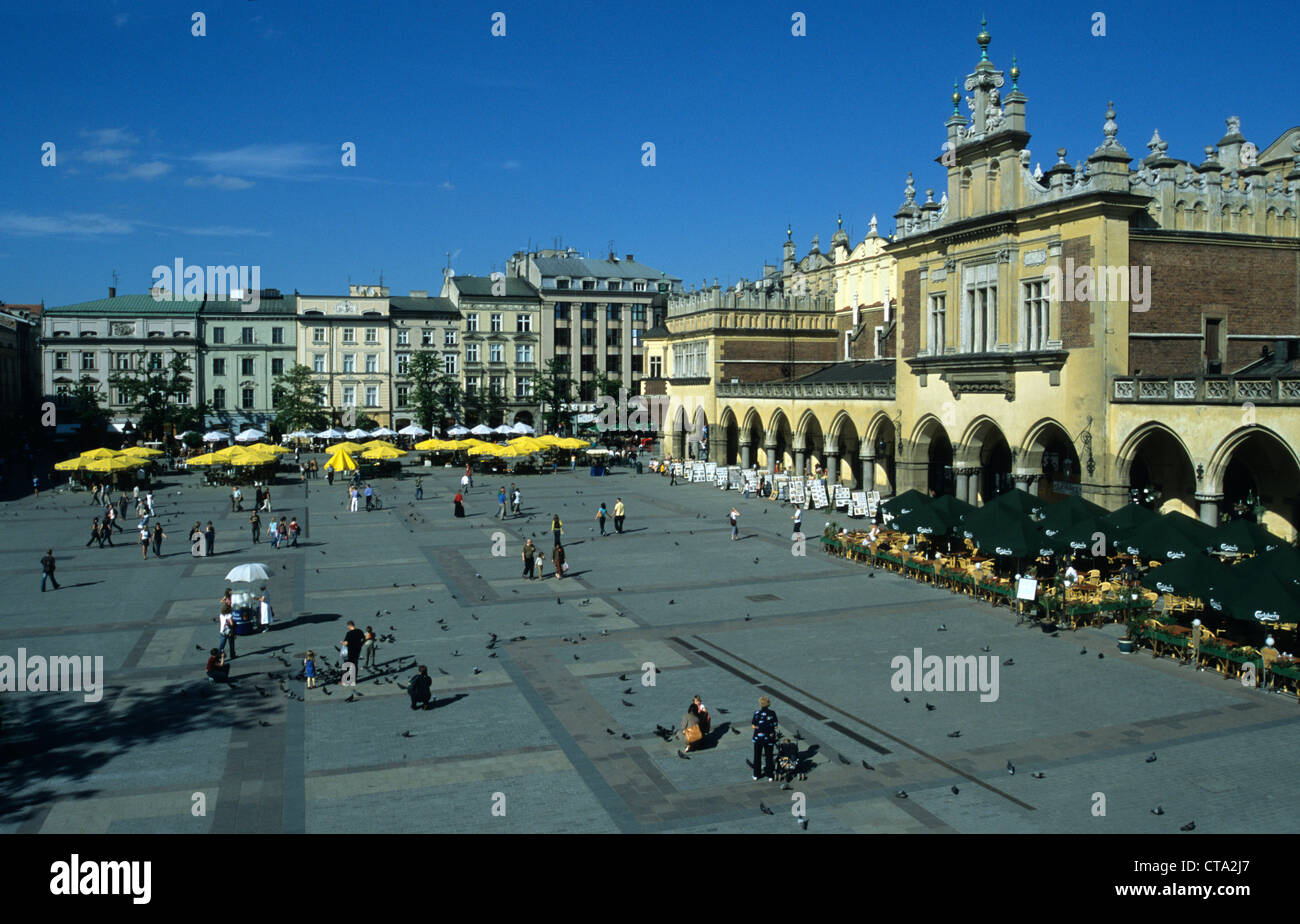 Aerial view of the main square and the Cloth Hall, Krakow, Poland Stock ...