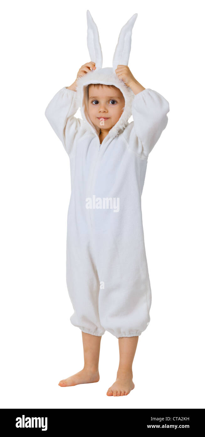 A boy dressed as a rabbit standing isolated on white background Stock ...