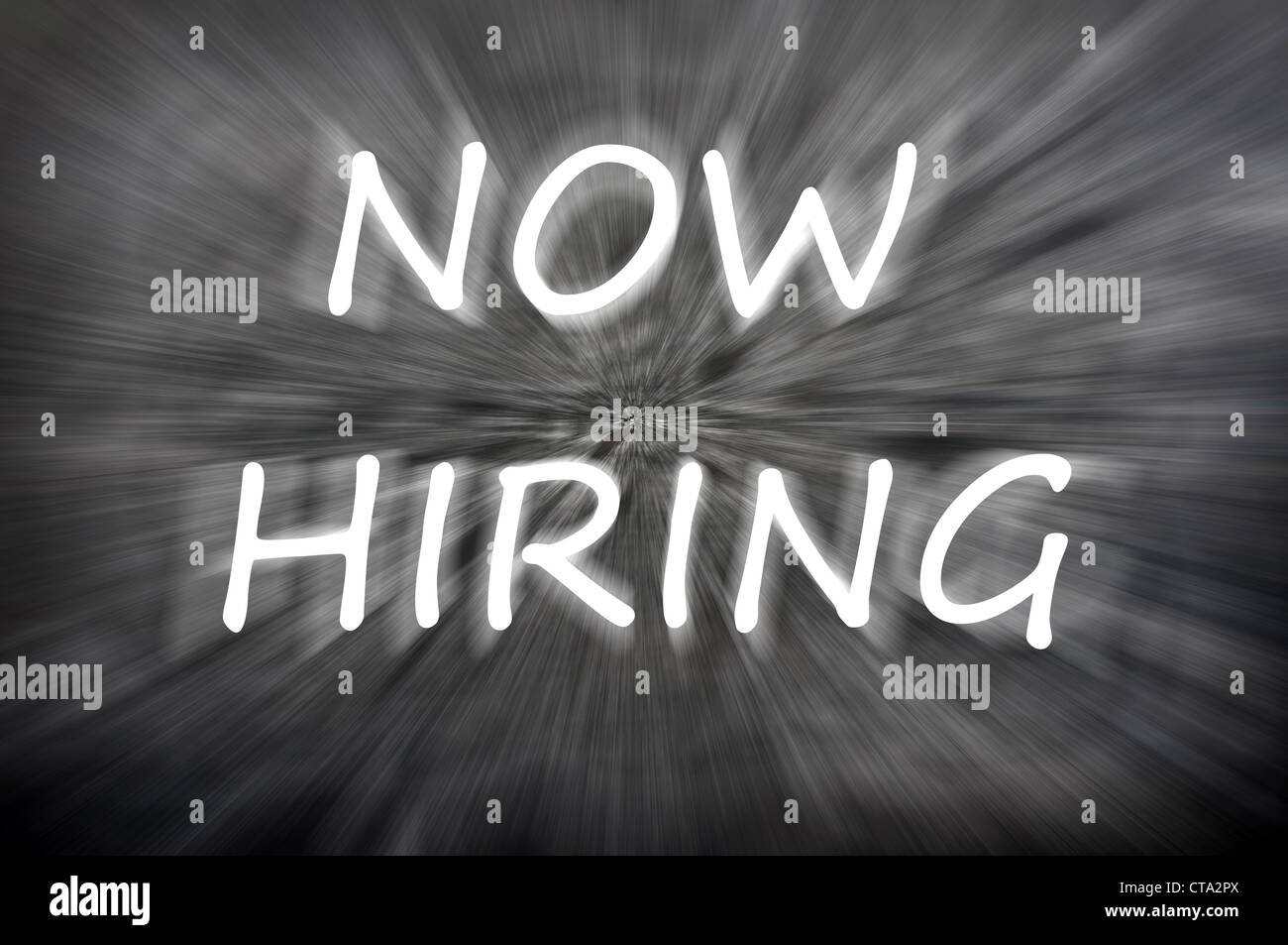 Chalk drawing of Now hiring with motion rays on a blackboard Stock ...