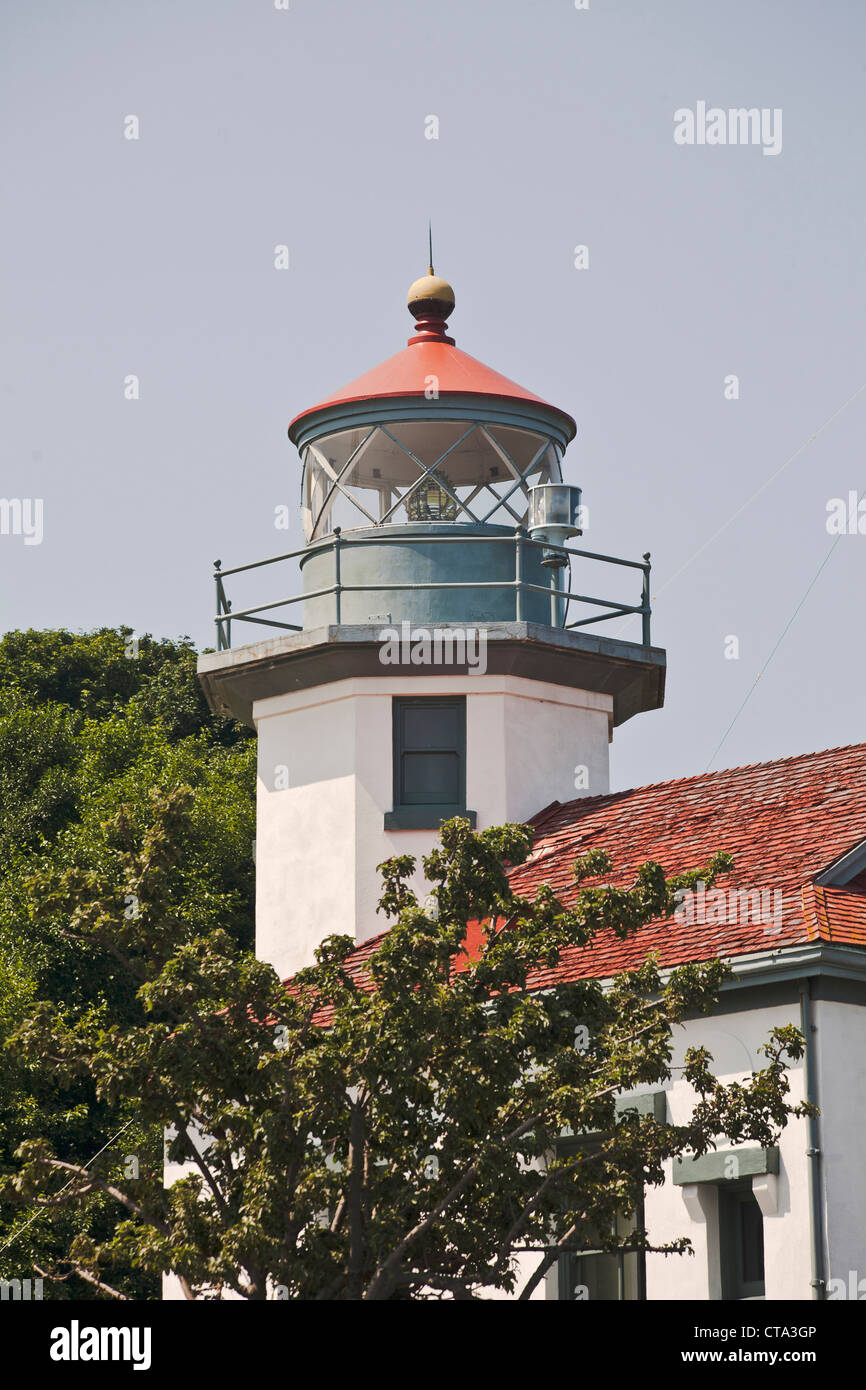 Alki Point lighthouse tower Puget Sound Seattle Stock Photo - Alamy