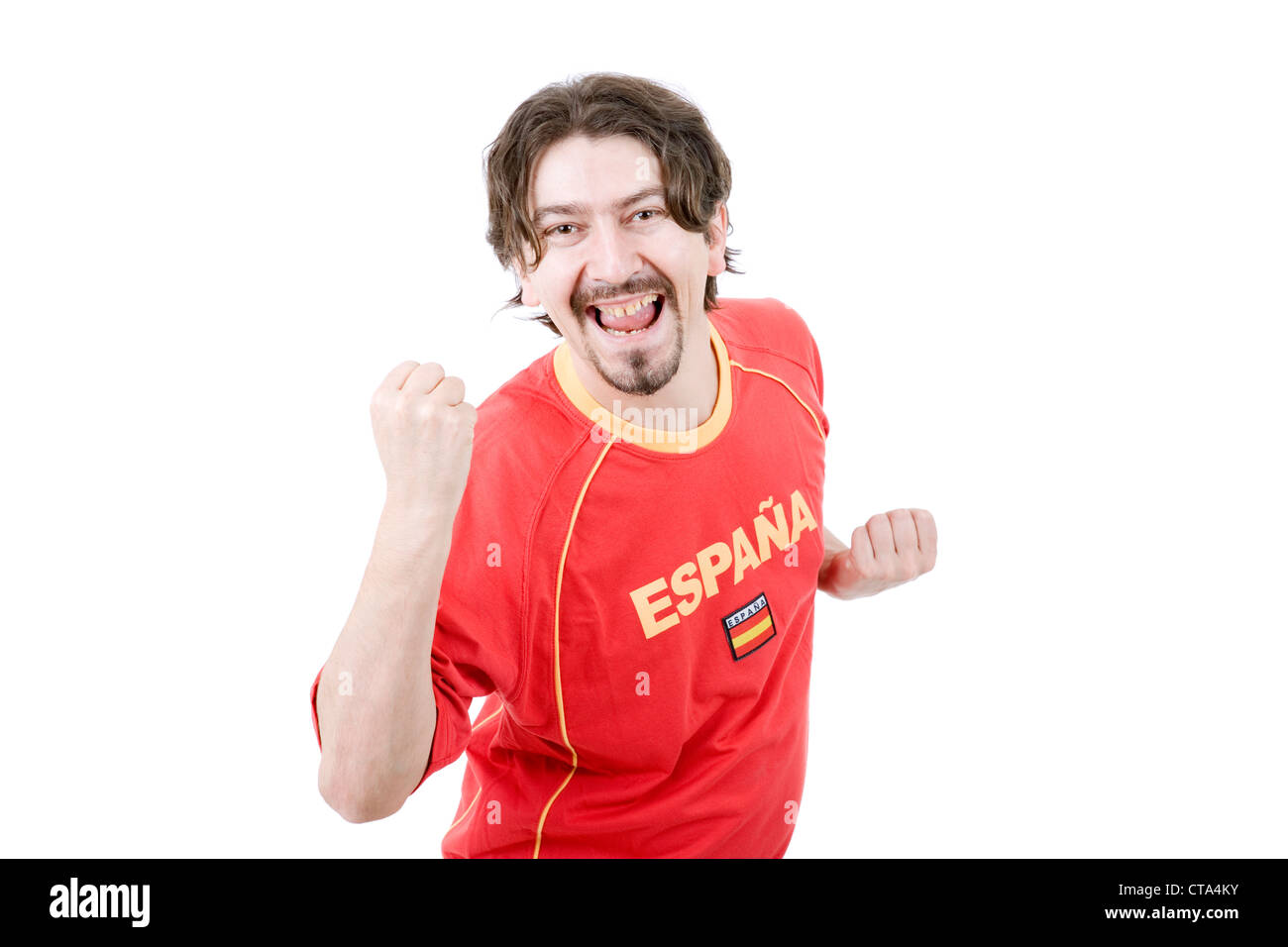 happy spanish man supporter, isolated on white Stock Photo - Alamy