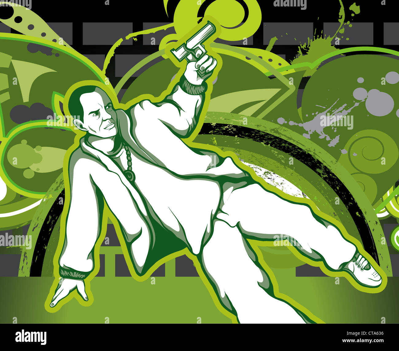 vector gangster with grunge background Stock Photo - Alamy