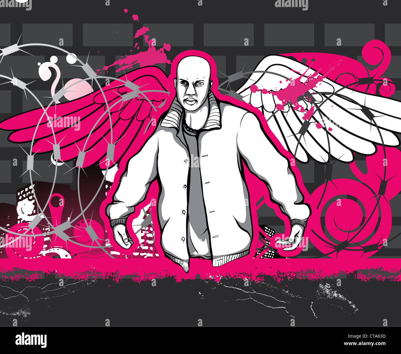 vector gangster with grunge background Stock Photo - Alamy