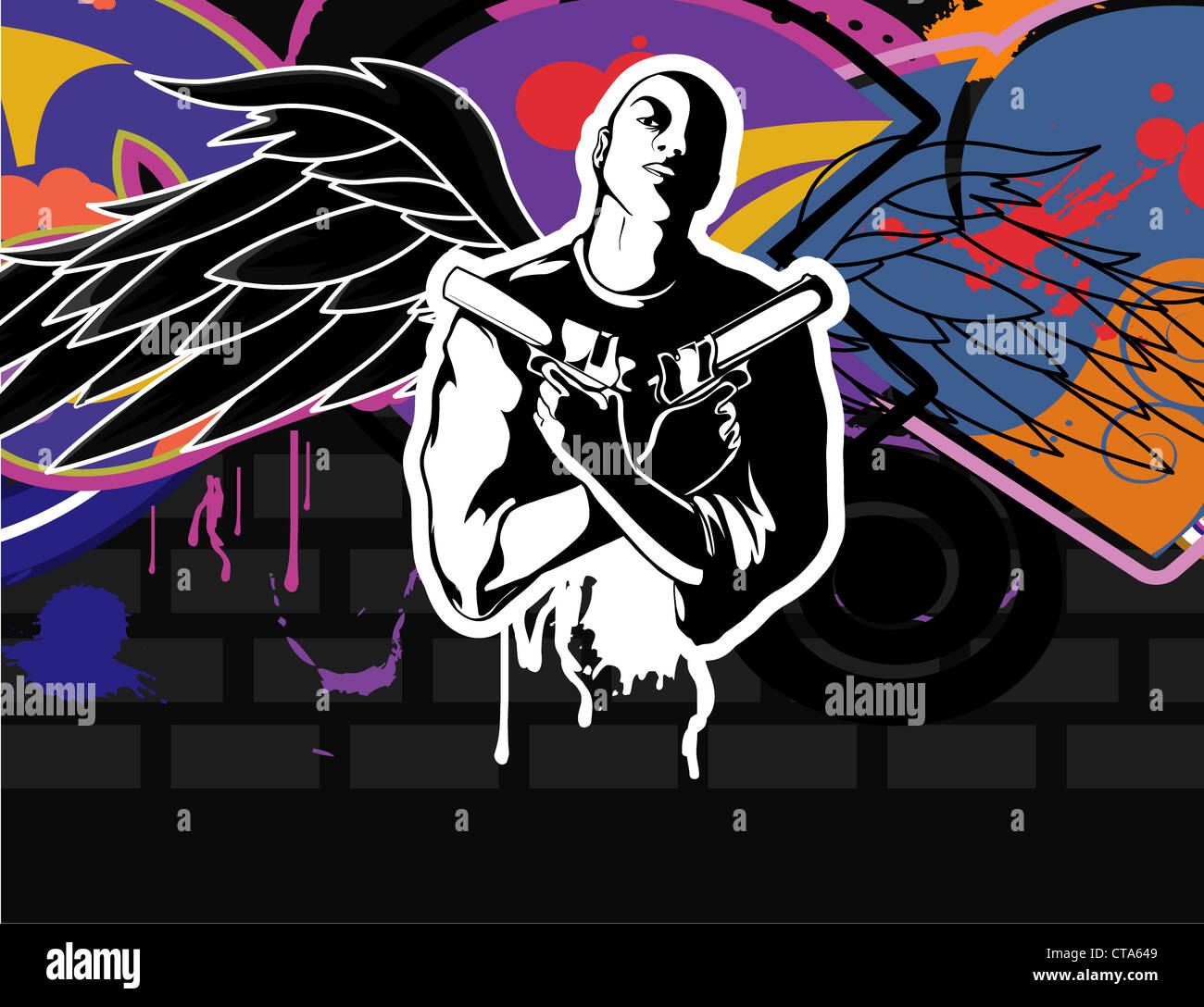 vector gangster with grunge background Stock Photo - Alamy