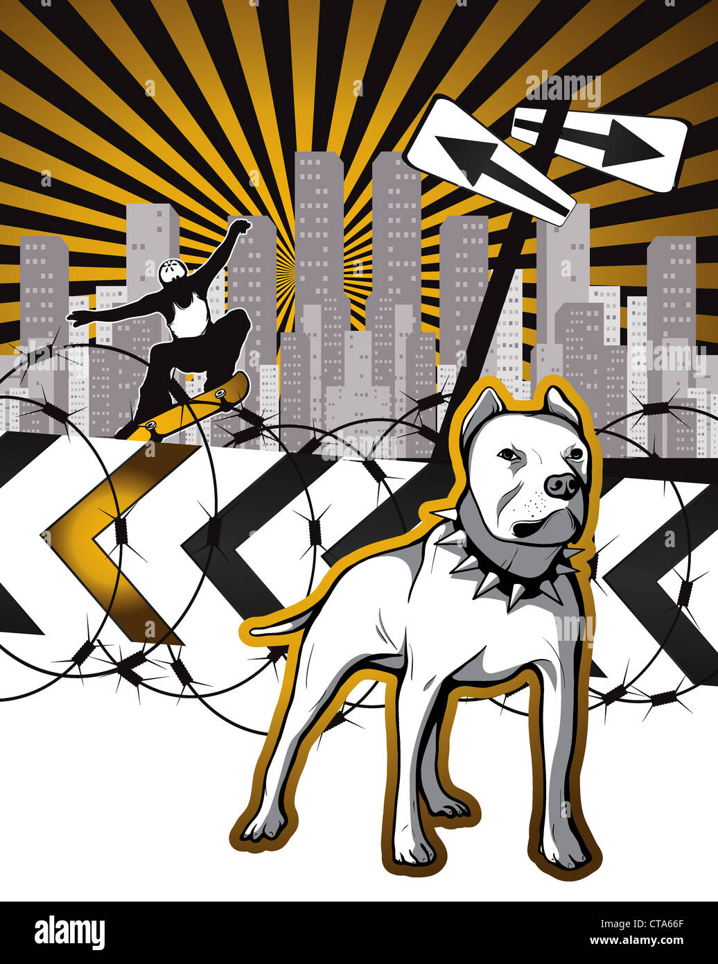 urban background with skater and dog vector illustration Stock Photo ...