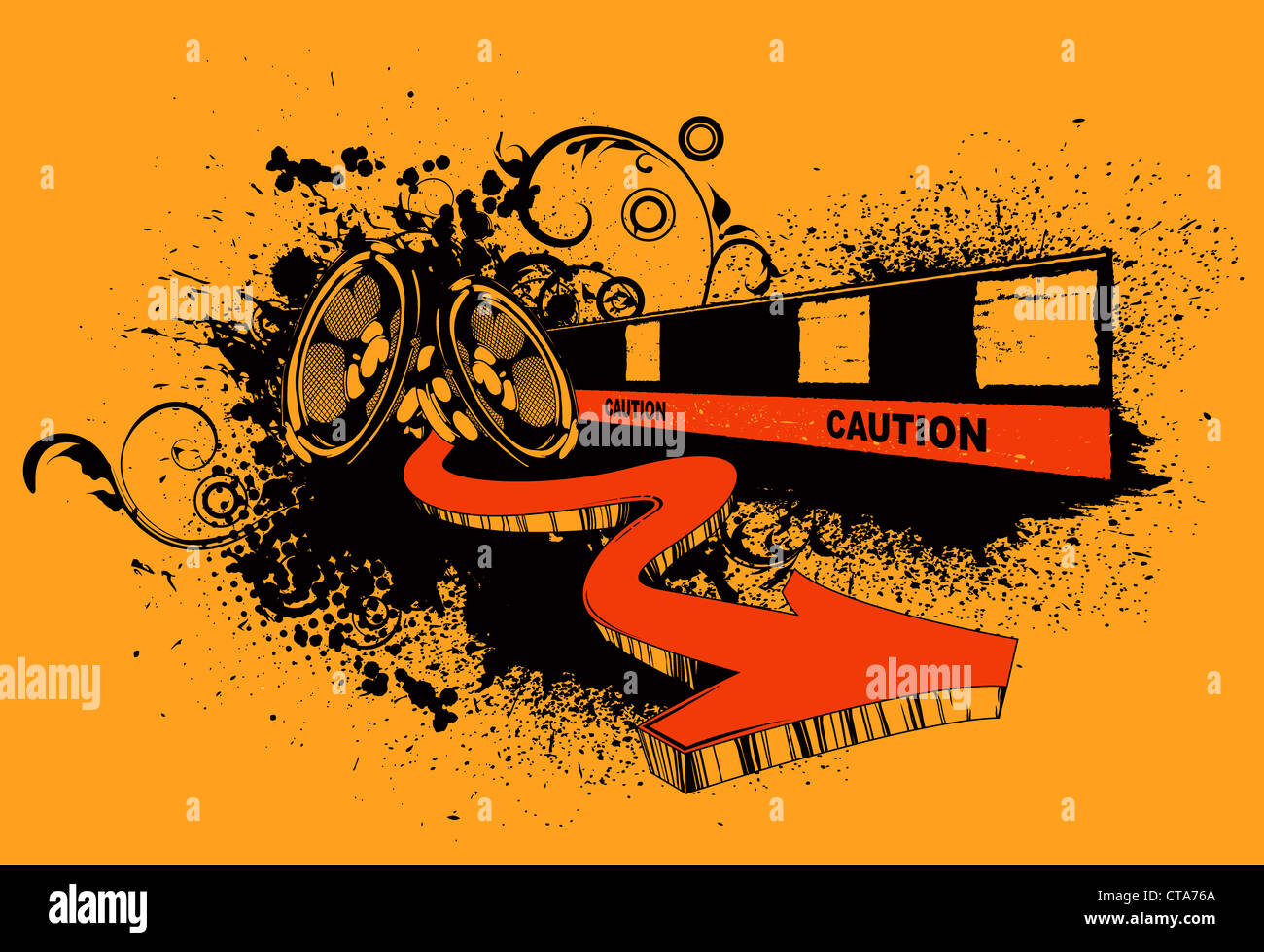 vector concert poster with speakers and 3d arrow Stock Photo - Alamy