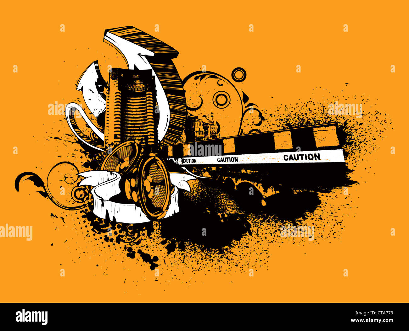 vector concert poster with speakers and 3d arrows Stock Photo - Alamy