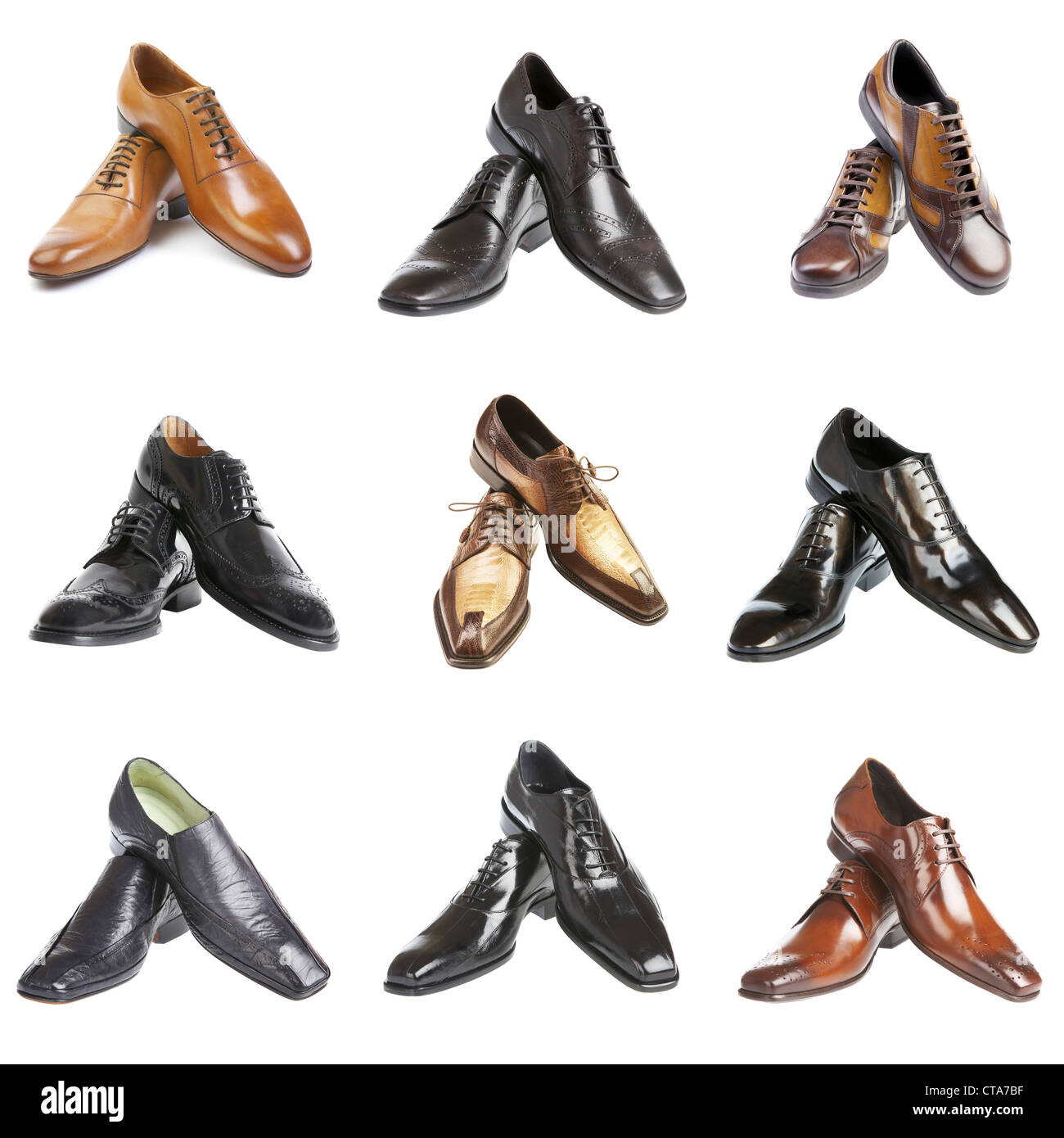 nine man's shoes on a white background Stock Photo - Alamy