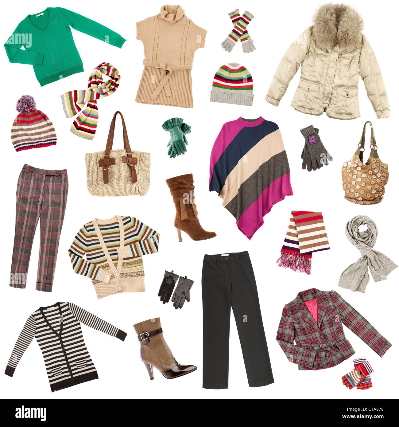 Winter warm lady's clothes on a white background Stock Photo - Alamy