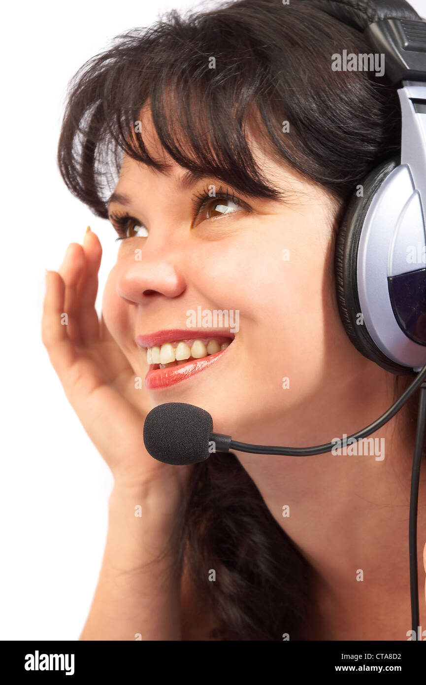 The girl in headphones with a microphone Stock Photo - Alamy