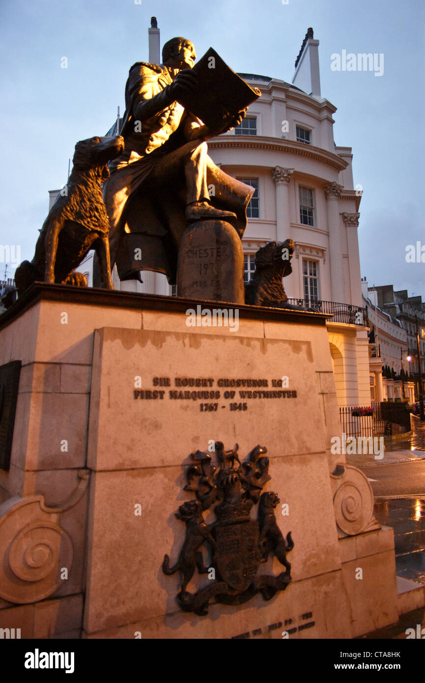 Statue of Sir Robert Grosvenor, first Marquess of Westminster, Belgrave Square, London, England ...