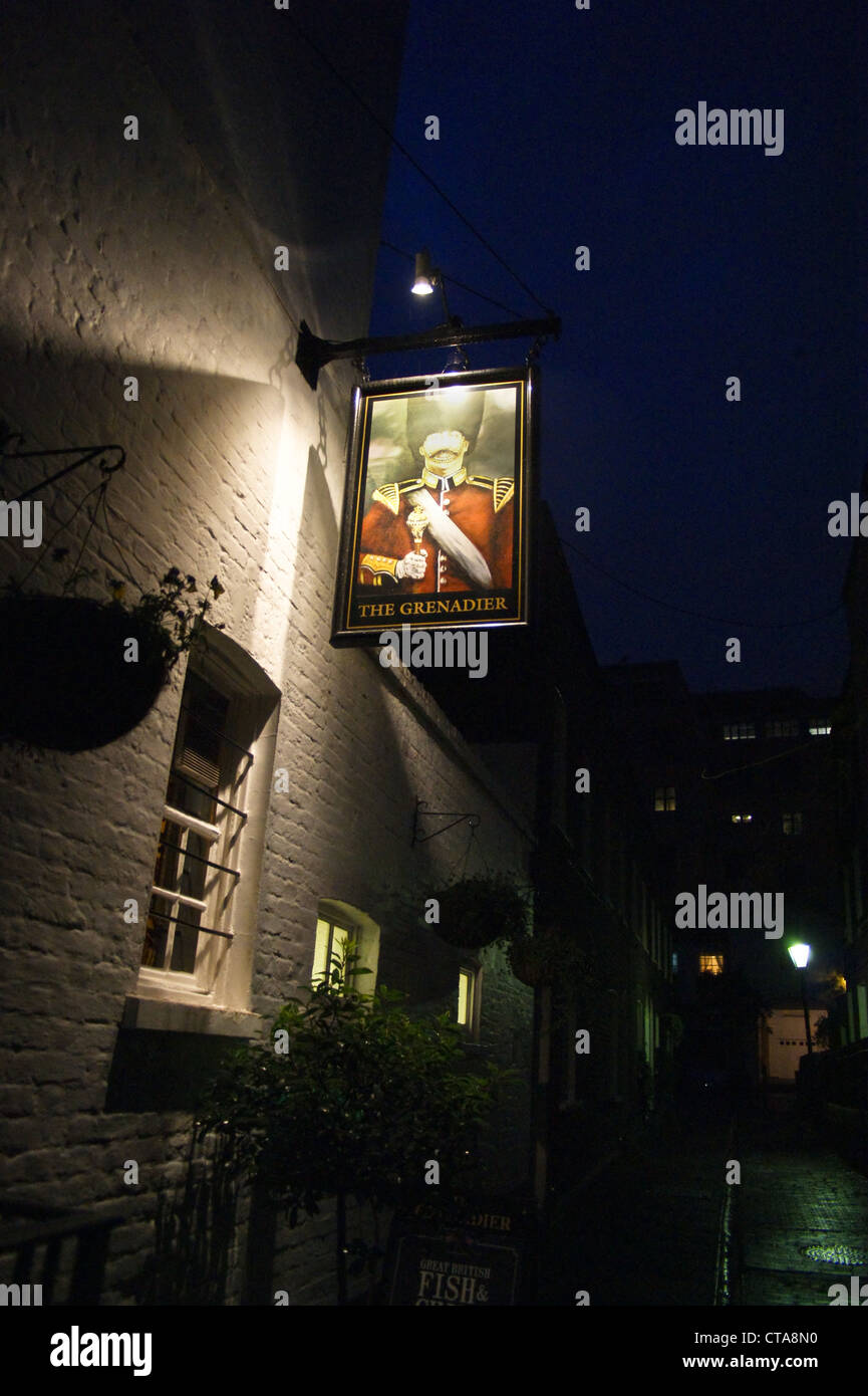 The Grenadier pub, Wilton Row, Belgravia, London, at dusk Stock Photo ...