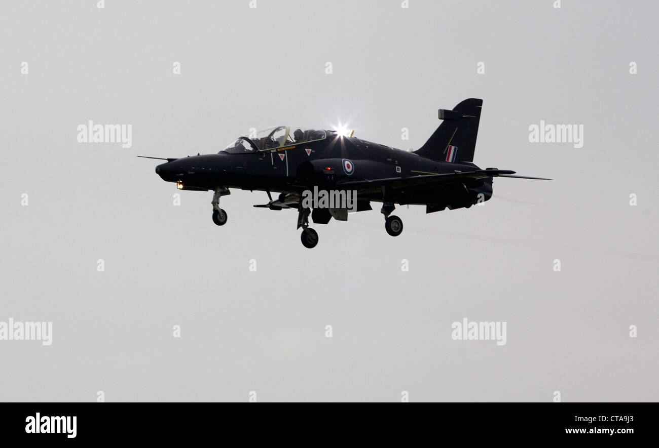RAF Hawk T2 of 4FTS Squadron coming in to land at a rainy RAF Valley ...
