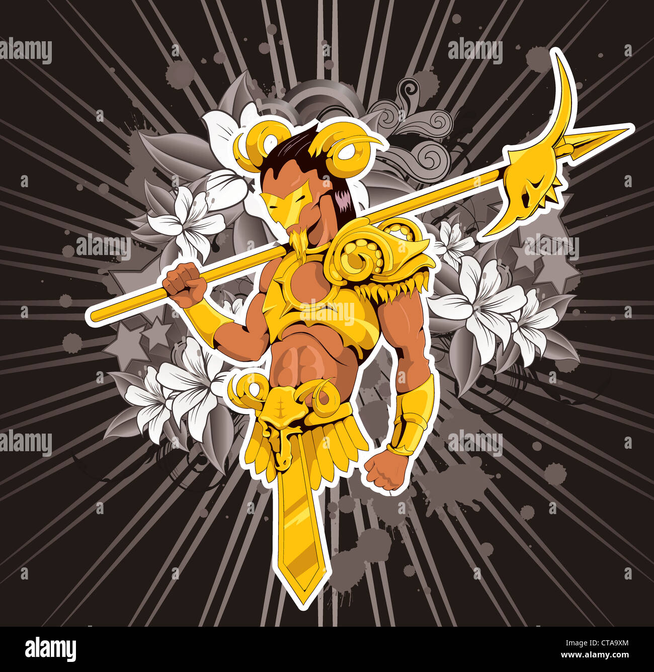 vector warrior with floral background Stock Photo - Alamy