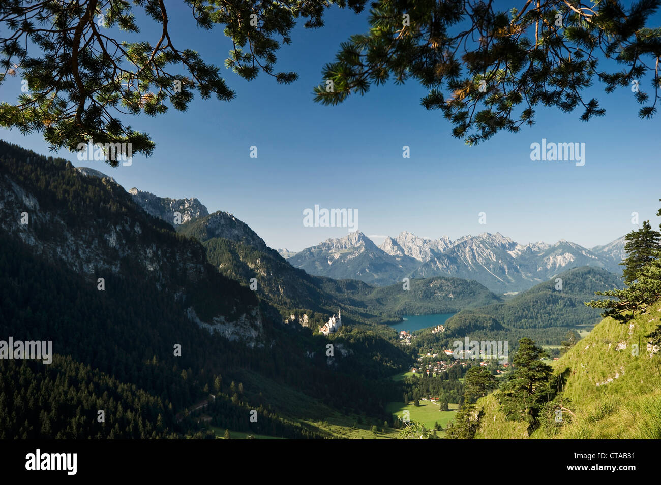 View to Neuschwanstein Castle and Hohenschwangau Castle, Schwangau near ...