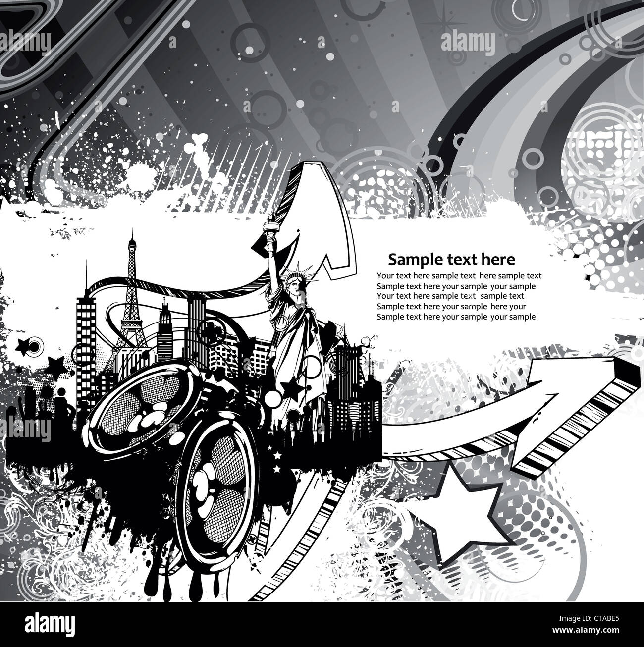 music background with city vector illustration Stock Photo - Alamy