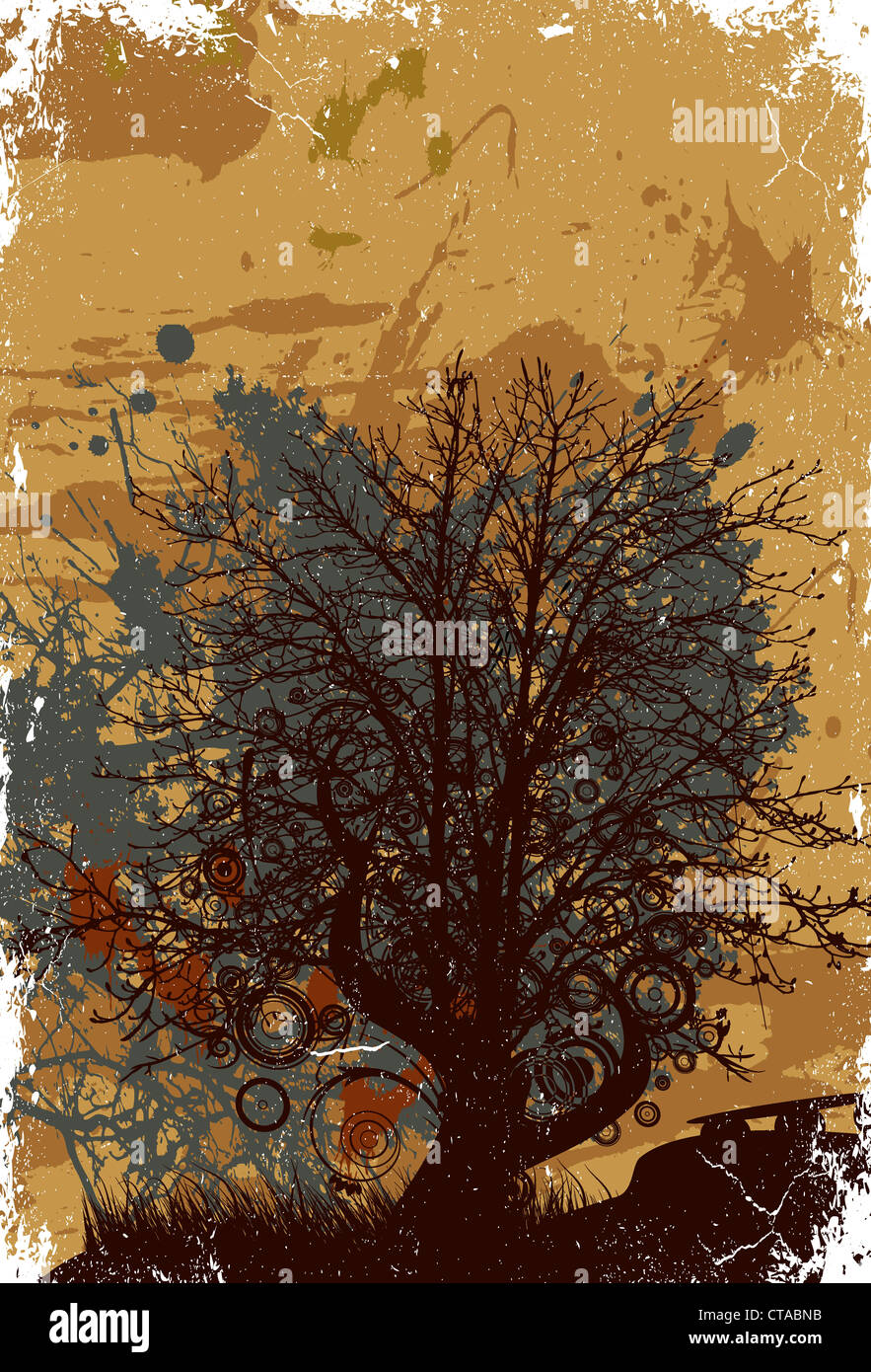 vector vintage background with tree Stock Photo - Alamy