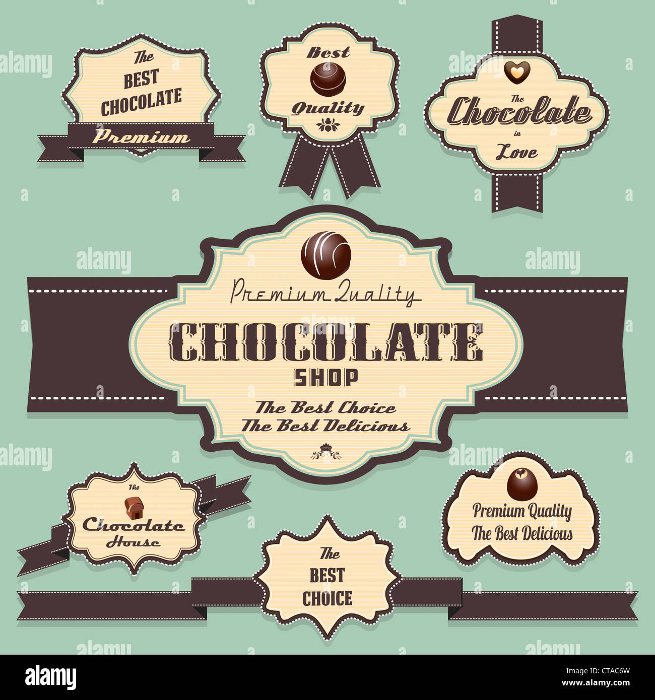 Chocolate labels and badges retro and vintage style collection Stock ...